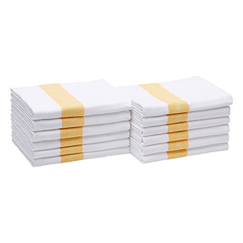 Amazon Basics 100% Cotton Terry Reversible Flour Sack Kitchen Towels, 12 Pack, Yellow, 28"L x 27"W