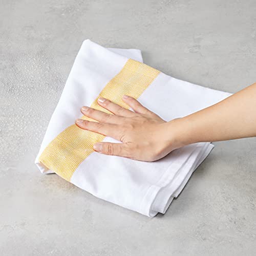 Amazon Basics 100% Cotton Terry Reversible Flour Sack Kitchen Towels, 12 Pack, Yellow, 28"L x 27"W