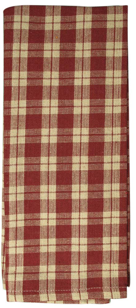 fillURbasket Burgundy Farmhouse Kitchen Towels Set of 3 Striped Buffalo Checked Plaid Dish Towels Red and Tan Towels for Decor Dishing Drying Cotton 15”x25”