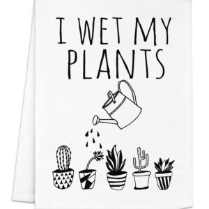 Funny Dish Towel, I Wet My Plants, Flour Sack Kitchen Towel, Sweet Housewarming Gift, Farmhouse Kitchen Decor, White or Gray (White)