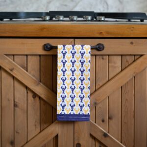 HONEY + HANK Tea Towel - Louisiana Crawfish Purple/Gold - 19.5" x 27.5" - 100% Cotton Twill - Hand-Illustrated Print - Can You Spot The Little Louisiana Shapes in This Crawfish Print?