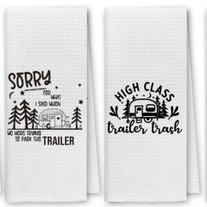 Dibor Welcome to Our Camper Funny Camping Kitchen Towels Dish Towels Dishcloth Set of 4,Campsite Cabin RV Decorative Absorbent Drying Cloth Hand Towels Tea Towels for Bathroom Kitchen,Campers Gifts