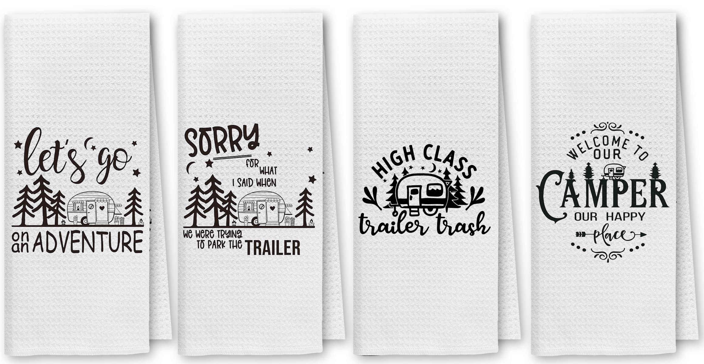 Dibor Welcome to Our Camper Funny Camping Kitchen Towels Dish Towels Dishcloth Set of 4,Campsite Cabin RV Decorative Absorbent Drying Cloth Hand Towels Tea Towels for Bathroom Kitchen,Campers Gifts