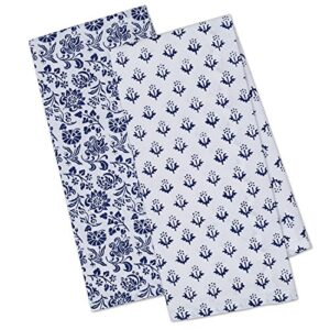 dii tunisia blue market tabletop and kitchen collection, dishtowel set, 18x28", tunisian flowers, 2 piece