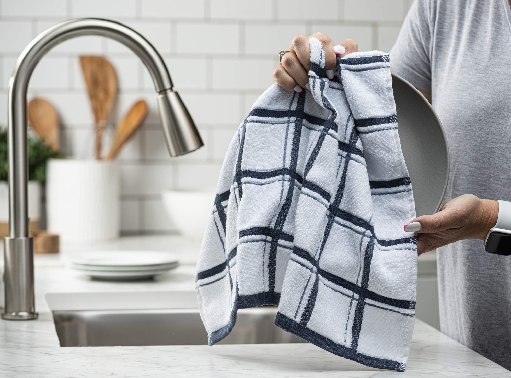 XLNT Blue Large Kitchen Towels (3 Pack) - 100% Cotton Dish Towels | 20" x 28" | Ultra Absorbent Dishcloths Sets of Hand Towels/Tea Towels for Everyday Scrubbing | Quick Drying Kitchen Washcloths