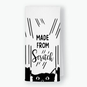 QODUNG Made from Scratch Funny Scratching Cat Soft Kitchen Towels Dishcloths 16x24 Inch,Black Cat Drying Cloth Hand Towels Tea Towels for Kitchen,Cat Lover Gifts