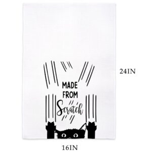 QODUNG Made from Scratch Funny Scratching Cat Soft Kitchen Towels Dishcloths 16x24 Inch,Black Cat Drying Cloth Hand Towels Tea Towels for Kitchen,Cat Lover Gifts