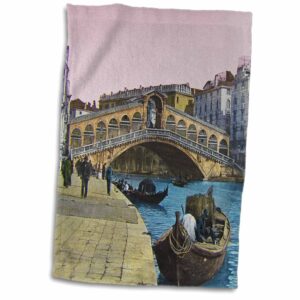 3d rose rialto bridge colored magic lantern slide venice italy 1890" hand towel, 15" x 22"