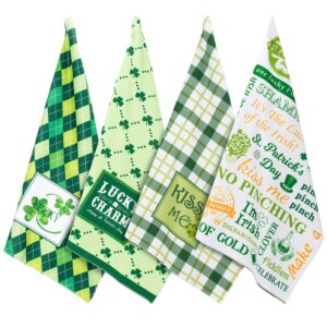 whaline 4 pack st patrick's day kitchen towel lucky shamrock dish towel green plaid clover kitchen hand drying tea towel for cooking baking cleaning wipes, 18 x 28 inch