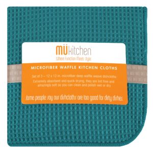 mu kitchen | waffle microfiber dish cloths are 100% quality | durable & absorbent for cleaning & drying | set of 3 | sea blue