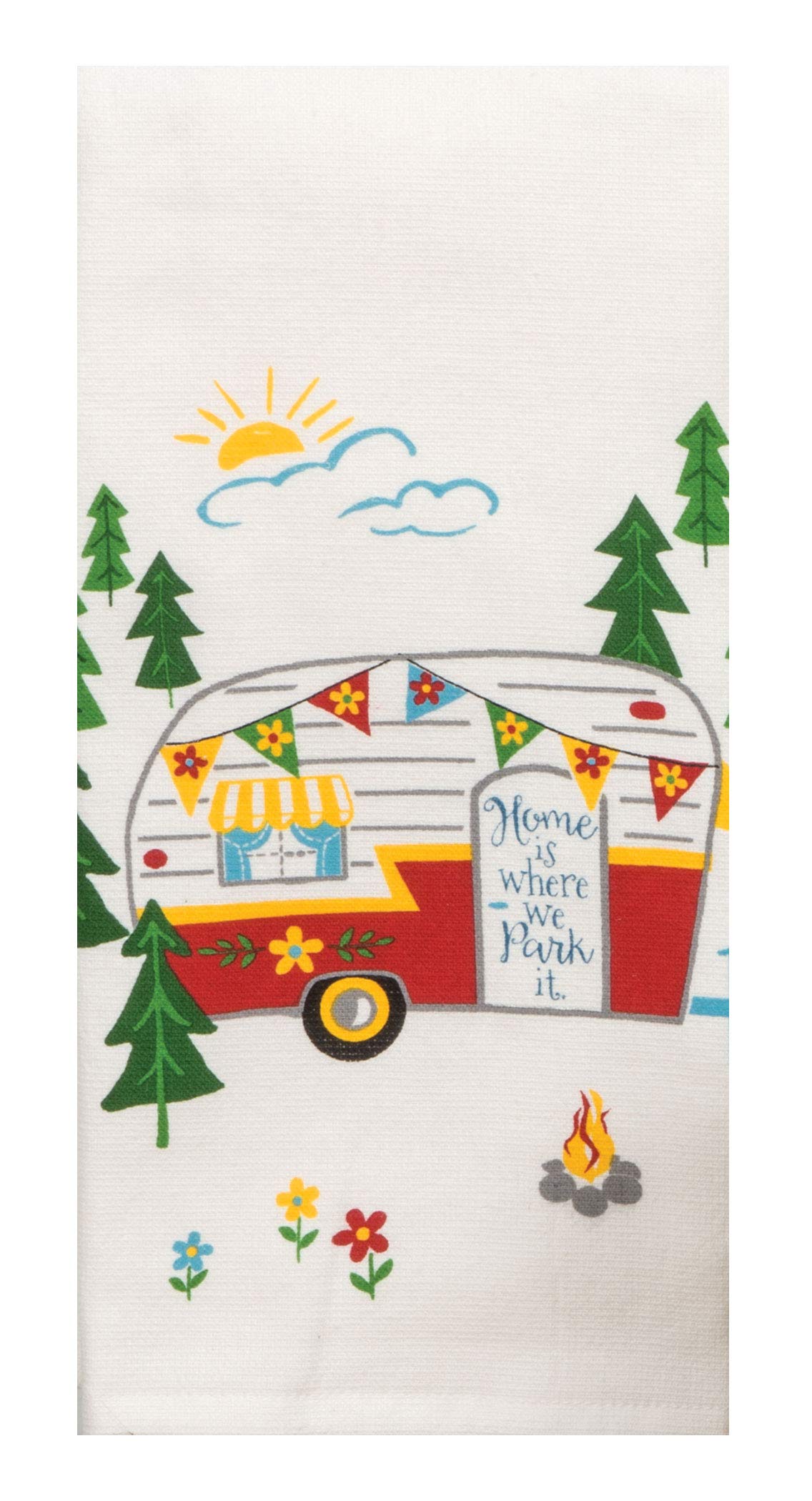 4 Piece Home Is Where We Park It Happy Camper Kitchen Towel Bundle, 2 Towels and 2 Potholders