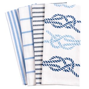 kaf home pantry nautical knots kitchen dish towel set of 4, 100-percent cotton, 18 x 28-inch