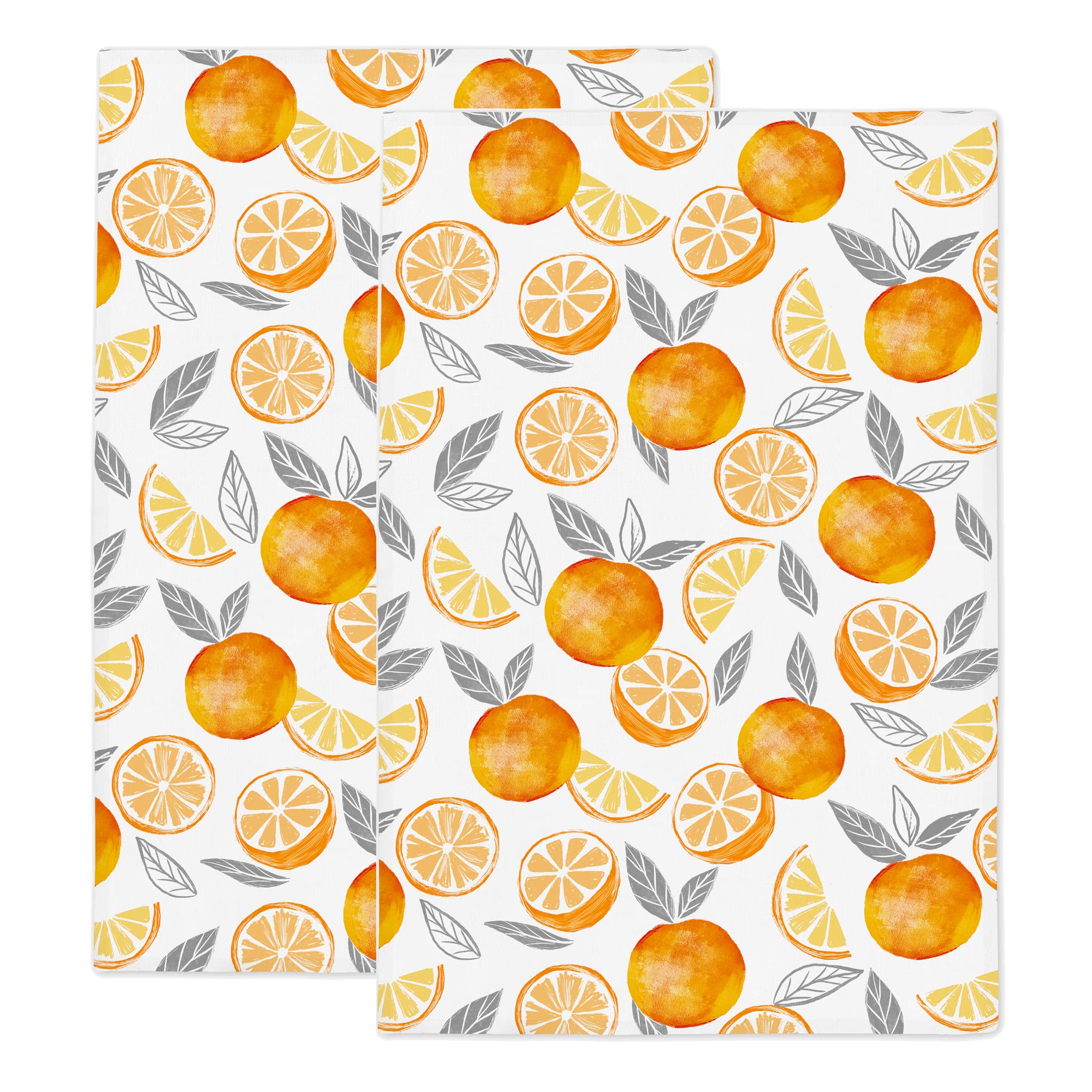 MÜkitchen | Cotton Towel | 100% Designer Print Cotton | Highly-Absorbent Towel for Cleaning, Drying Dishes, & Kitchen Surfaces | Machine Washable & Reusable | Set of 2 | Orange Grove