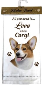 e&s pets welsh corgi kitchen towels, off-white