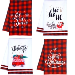 christmas dish towels 4 pieces 18x 28 inch christmas kitchen hand towels buffalo plaid absorbent soft christmas tea towels farmhouse christmas kitchen towels winter holiday kitchen christmas towels