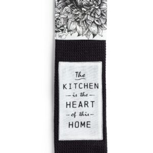 DEMDACO Heart of This Home Black and White Floral 68 inch 100% Cotton Dish Towel Boa