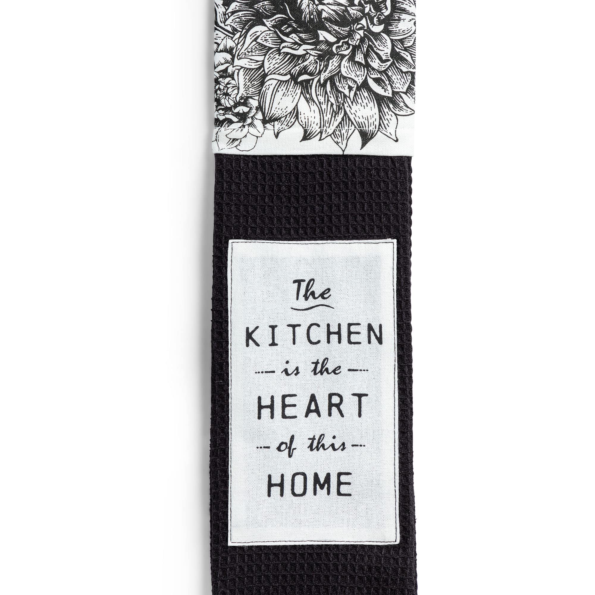 DEMDACO Heart of This Home Black and White Floral 68 inch 100% Cotton Dish Towel Boa