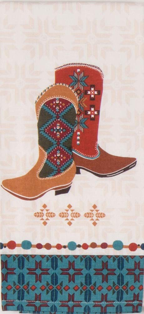 Kay Dee Southwest at Heart Jacquard Tea Towel & Boots Tea Towel, Set of 2 Southwestern Native Print Western Cowboy Kitchen Towels Dishtowel Set