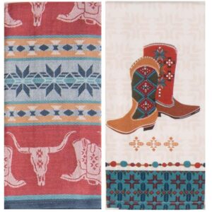 Kay Dee Southwest at Heart Jacquard Tea Towel & Boots Tea Towel, Set of 2 Southwestern Native Print Western Cowboy Kitchen Towels Dishtowel Set