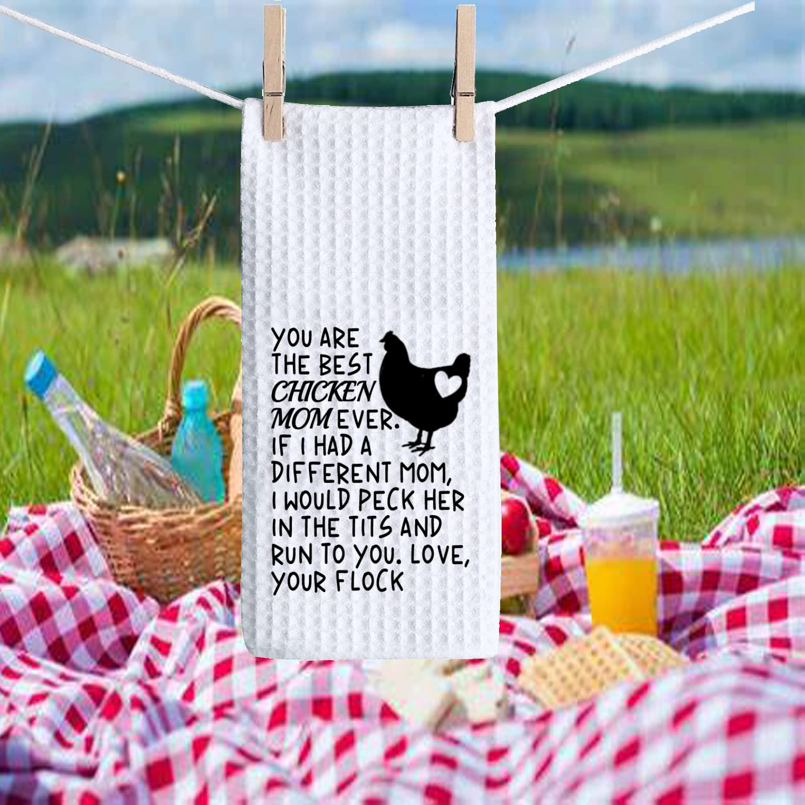 PXTIDY Funny Chicken Kitchen Towel Chicken Lady Towel Sweet Housewarming Gift New Home Tea Towel Decorative Waffle Dish Towel