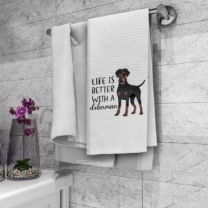 DIBOR Life is Better with A Doberman Kitchen Towels Dish Towels Dishcloth,Cute Doberman Puppy Dog Absorbent Drying Cloth Hand Towels Tea Towels for Bathroom Kitchen,Dog Lovers Girls Women Gifts