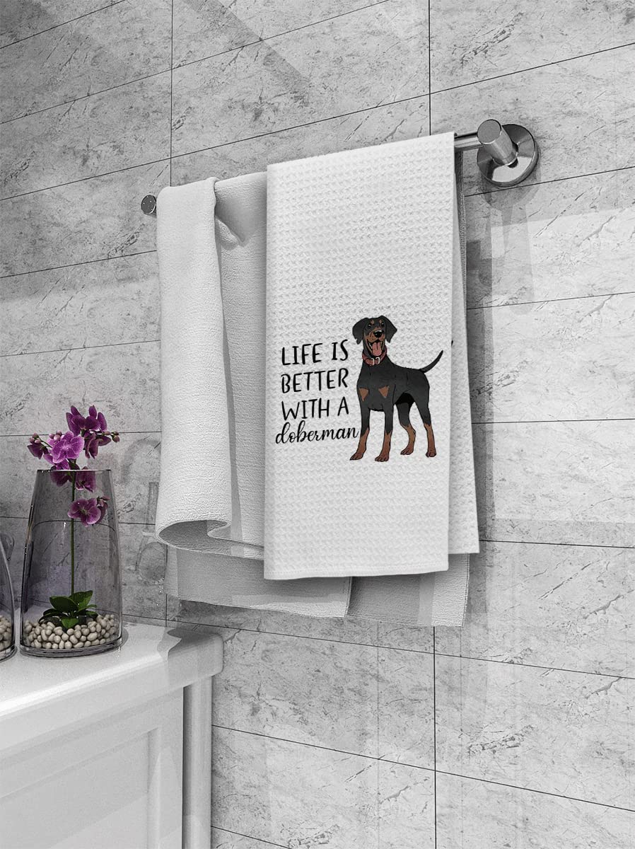 DIBOR Life is Better with A Doberman Kitchen Towels Dish Towels Dishcloth,Cute Doberman Puppy Dog Absorbent Drying Cloth Hand Towels Tea Towels for Bathroom Kitchen,Dog Lovers Girls Women Gifts