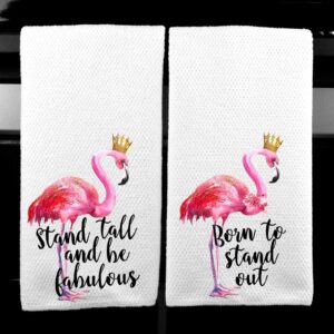 Stand Tall and Be Fabulous and Born to Stand out Flamingo Funny Saying Kitchen Towel Set of 2