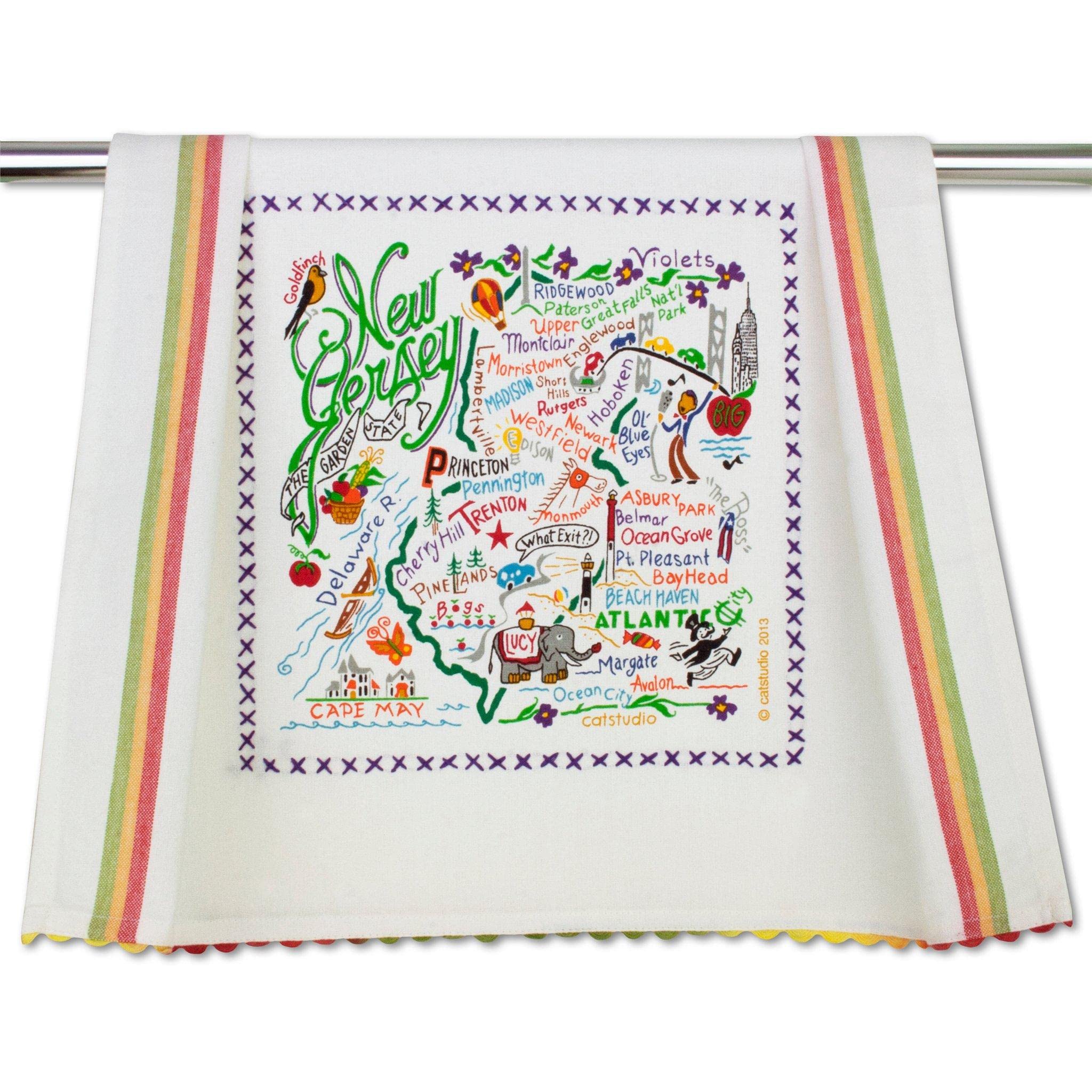 Catstudio New Jersey Dish Towel - U.S. State Souvenir Kitchen and Hand Towel with Original Artwork - Perfect Tea Towel for New Jersey Lovers, Travel Souvenir