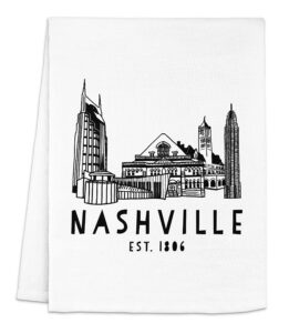 funny kitchen towel, nashville skyline, flour sack dish towel, sweet housewarming gift, white