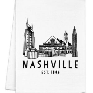 Funny Kitchen Towel, Nashville Skyline, Flour Sack Dish Towel, Sweet Housewarming Gift, White