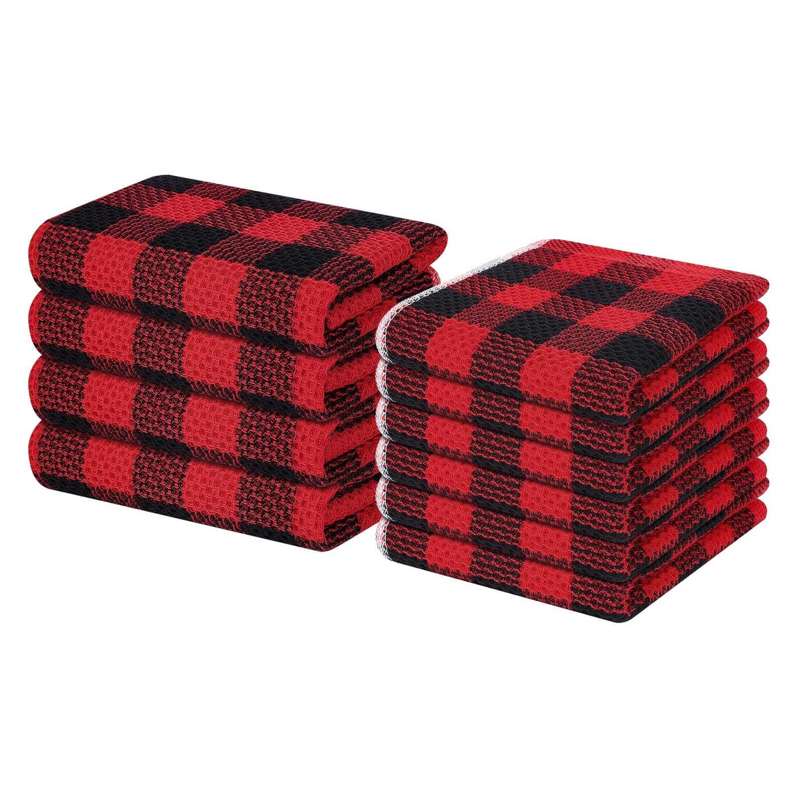 homing Kitchen Towels & Dish Cloths Set, 10 Pack, Super Soft, Absorbent, Quick Dry, 13" x 28" & 12" x 12", Red Black