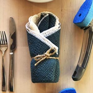 Made in The USA 100% Cotton Dish Towels American Cotton - Great for Kitchen Cooking and Household Cleaning, Set of 4, 11" x 11" Inches (2 Blue and 2 Natural)