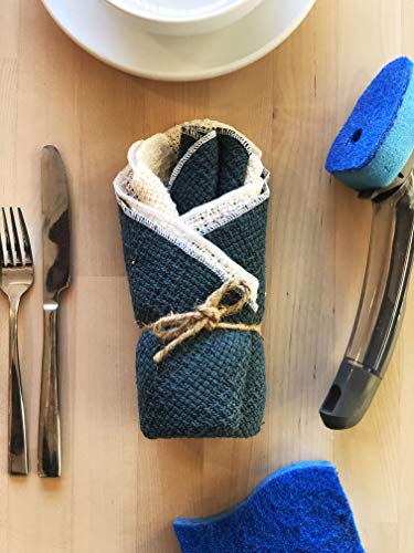 Made in The USA 100% Cotton Dish Towels American Cotton - Great for Kitchen Cooking and Household Cleaning, Set of 4, 11" x 11" Inches (2 Blue and 2 Natural)