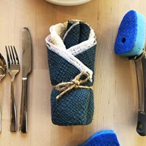 Made in The USA 100% Cotton Dish Towels American Cotton - Great for Kitchen Cooking and Household Cleaning, Set of 4, 11" x 11" Inches (2 Blue and 2 Natural)