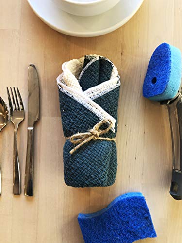 Made in The USA 100% Cotton Dish Towels American Cotton - Great for Kitchen Cooking and Household Cleaning, Set of 4, 11" x 11" Inches (2 Blue and 2 Natural)