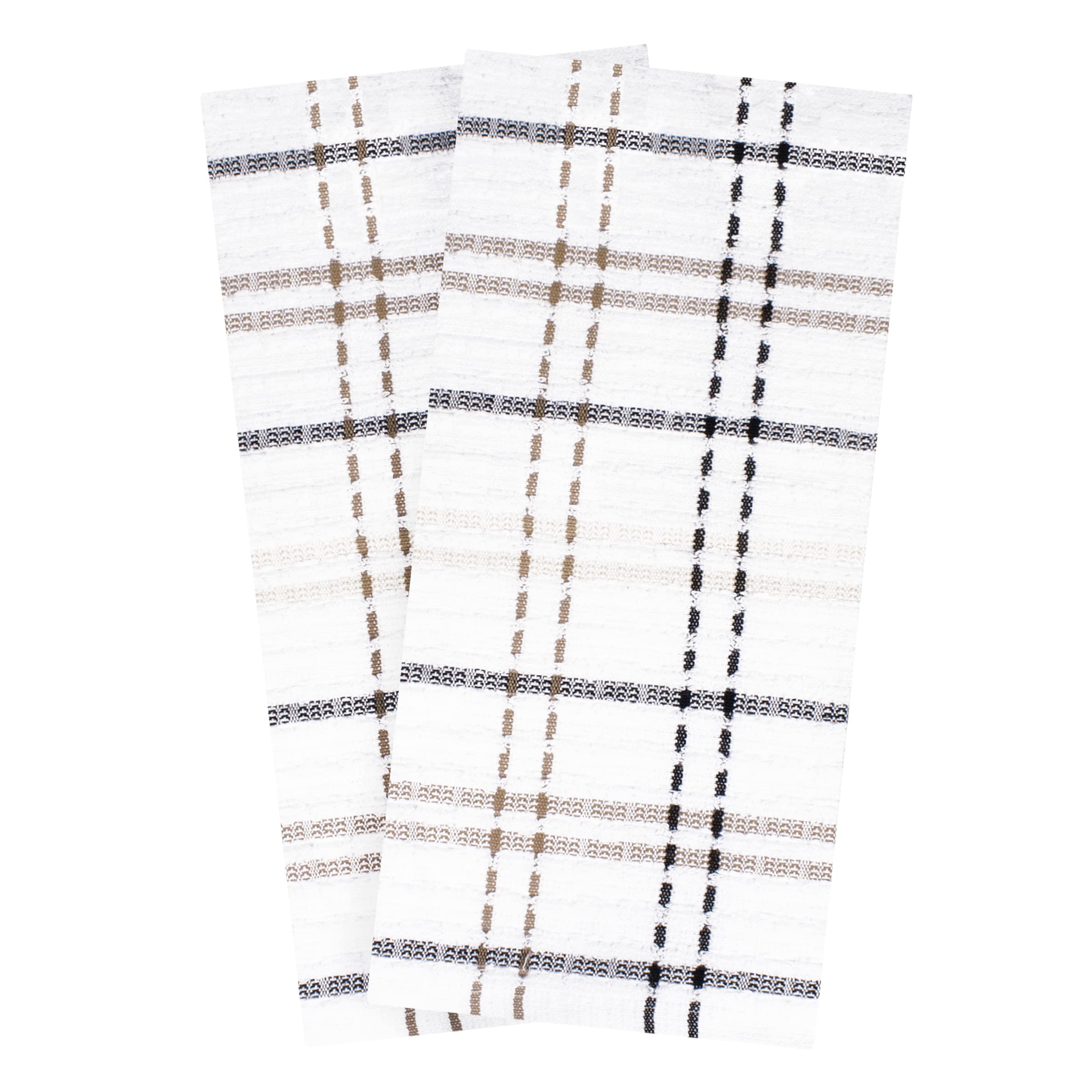 Ritz Royale Collection 100% Combed Terry Cotton, Highly Absorbent, Oversized Kitchen Towel Set, 28" x 18", 2-Pack, Checked, Latte