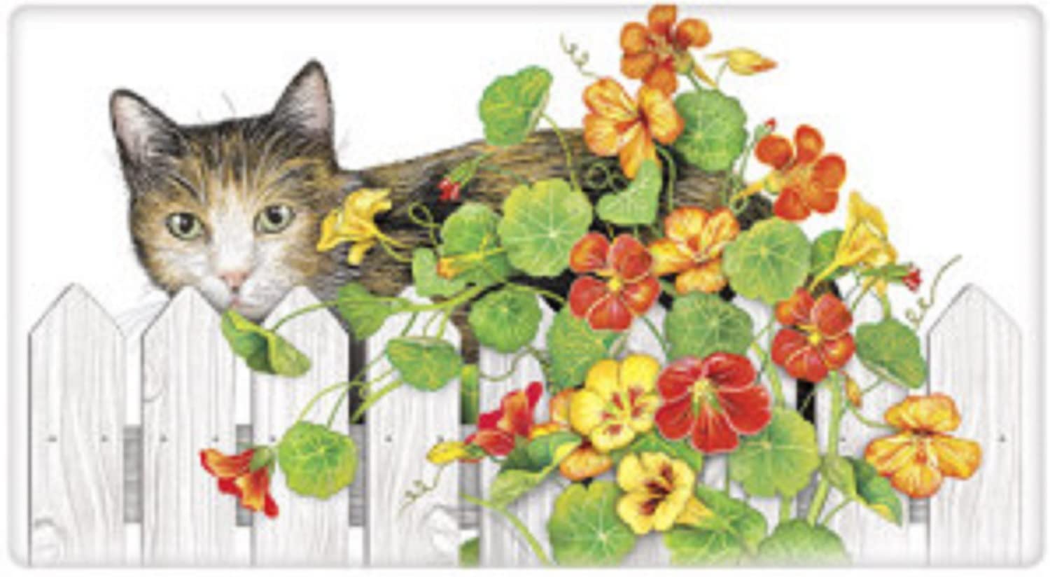 Mary Lake-Thompson BT793 Picket Fence Cat Flour Sack Towel 30 Inches Square Design in Lower Center Only