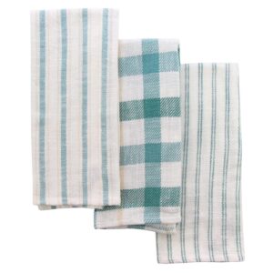 ASDJLK Cuisinart Oversized Kitchen Towels, Set of 3 - Slub Weave Cotton Fabric is Soft, Lightweight, & Quick Drying to Handle Cleaning, Wiping, & Drying Needs, 18 x 28 inches Dish Towels, Teal/Tan