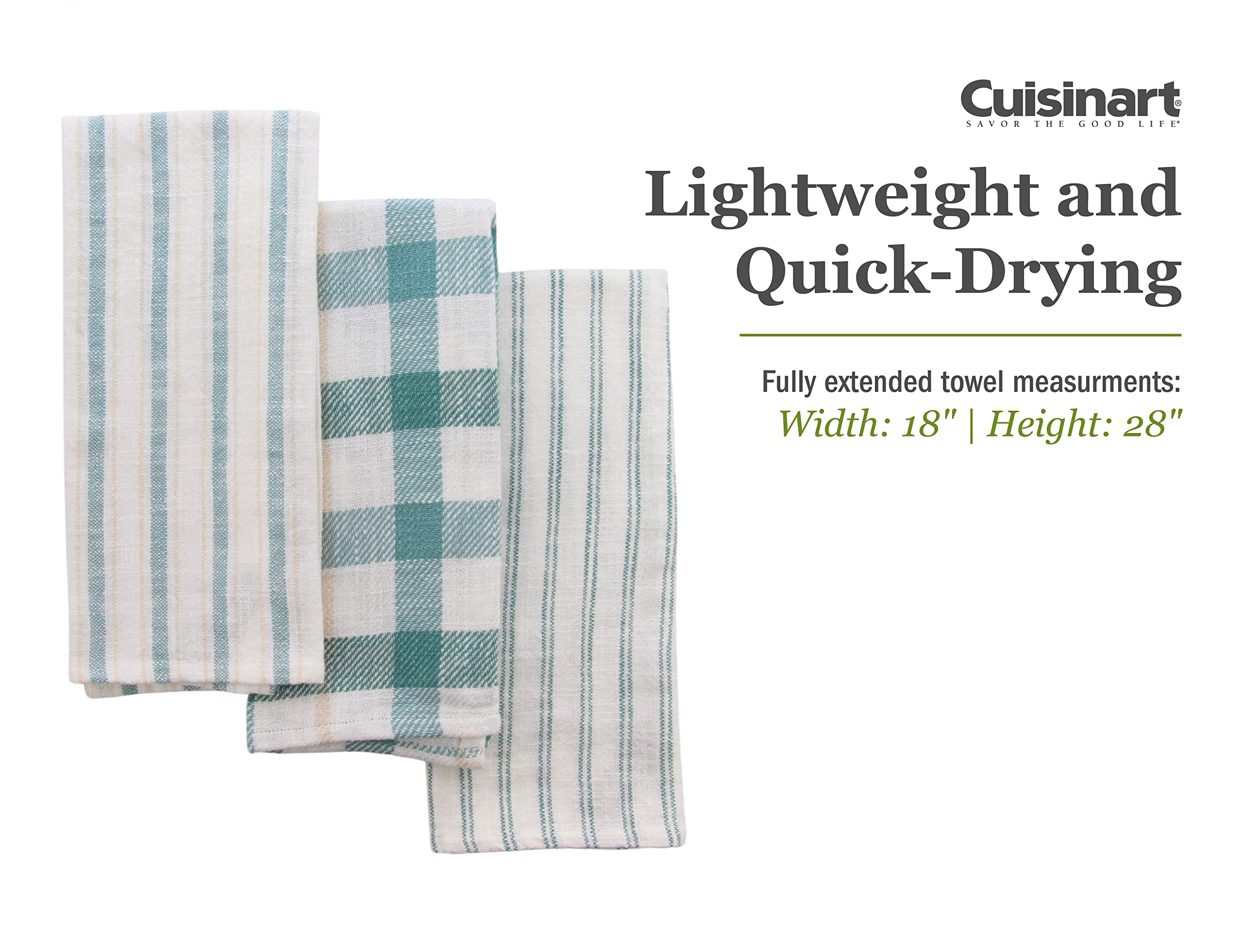 ASDJLK Cuisinart Oversized Kitchen Towels, Set of 3 - Slub Weave Cotton Fabric is Soft, Lightweight, & Quick Drying to Handle Cleaning, Wiping, & Drying Needs, 18 x 28 inches Dish Towels, Teal/Tan