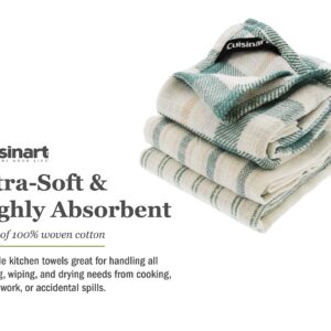 ASDJLK Cuisinart Oversized Kitchen Towels, Set of 3 - Slub Weave Cotton Fabric is Soft, Lightweight, & Quick Drying to Handle Cleaning, Wiping, & Drying Needs, 18 x 28 inches Dish Towels, Teal/Tan