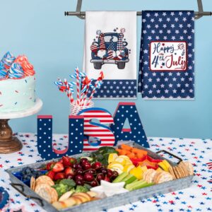 AnyDesign 4th of July Kitchen Dish Towel American Stars Gnome Truck Cloth Tea Towel 18 x 28 Inch Patriotic Decorative Dishcloth Independence Day Memorial Day Hand Towel for Home Cooking Baking, 2Pcs