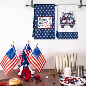 AnyDesign 4th of July Kitchen Dish Towel American Stars Gnome Truck Cloth Tea Towel 18 x 28 Inch Patriotic Decorative Dishcloth Independence Day Memorial Day Hand Towel for Home Cooking Baking, 2Pcs