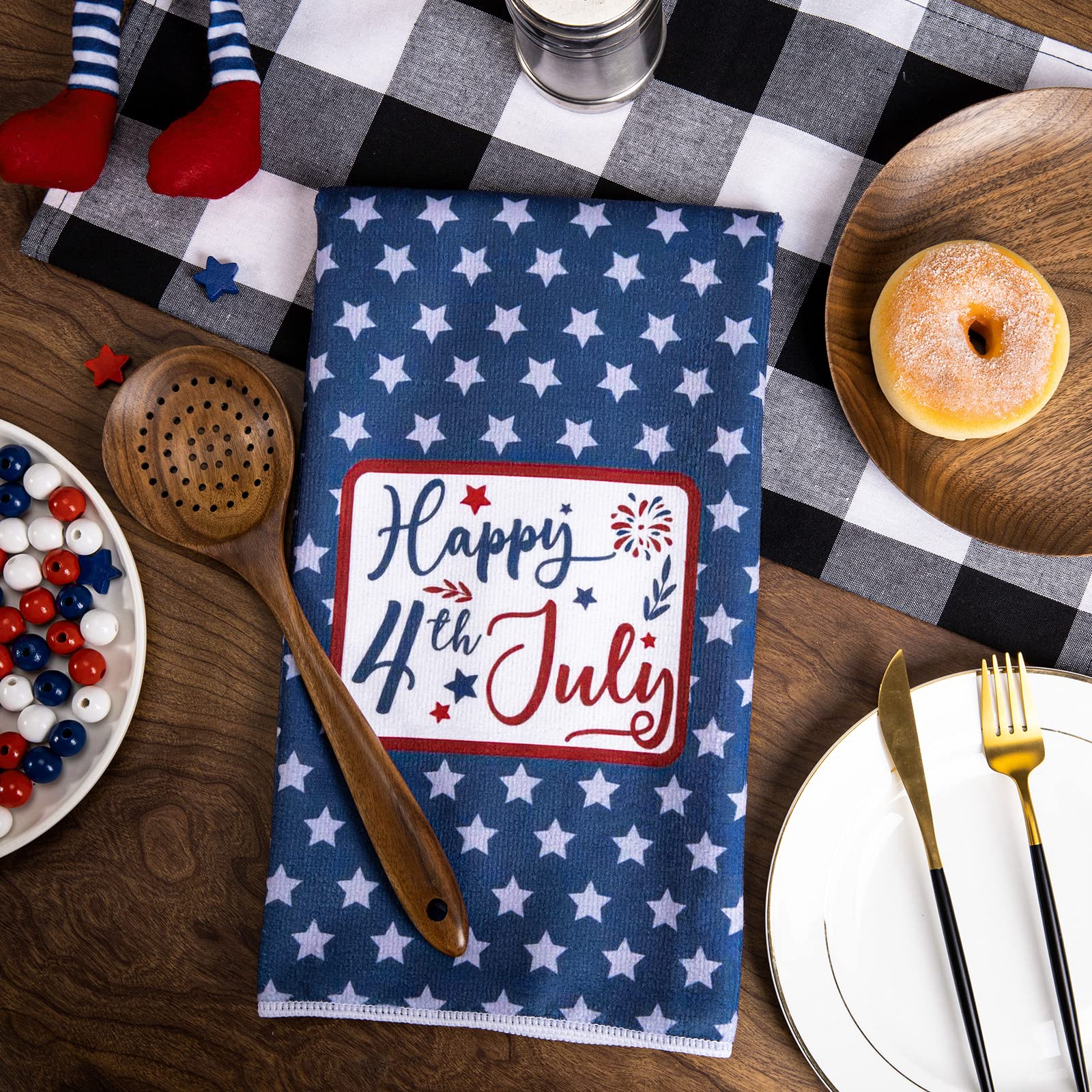 AnyDesign 4th of July Kitchen Dish Towel American Stars Gnome Truck Cloth Tea Towel 18 x 28 Inch Patriotic Decorative Dishcloth Independence Day Memorial Day Hand Towel for Home Cooking Baking, 2Pcs