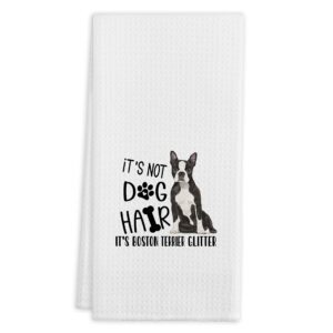 qiyuhoy it's not dog hair it's boston terrier glitter kitchen towels tea towels, 16 x 24 inches cotton modern dish towels dishcloths, dish cloth flour sack hand towel for farmhouse kitchen decor