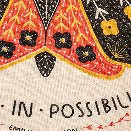 Creative Co-Op Cotton Moth Illustration and Dwell in Possibility Message, Multicolor Tea Towel, Ivory