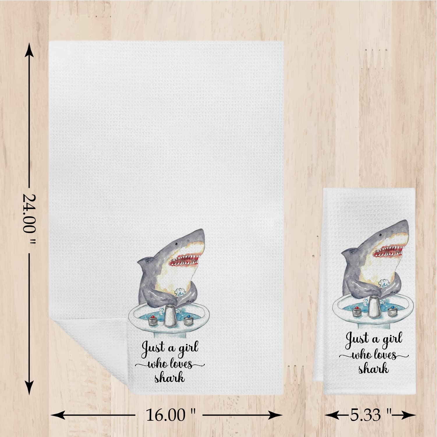 GICHUGI Just A Girl Who Loves Shark Kitchen Towels and Dishcloths,Funny Shark Taking Bath Decorative Dish Towels Hand Towels Tea Towels, Ocean Animal Decor for Shark Lovers,Gift for Girls Women