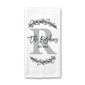 CANARY ROAD Personalized Grey Monogram Towel | Custom Waffle Weave Dish Towel | Personalized Kitchen Towel | Housewarming Gift | Wedding Gift | Housewarming Present | Bridal Shower Gift