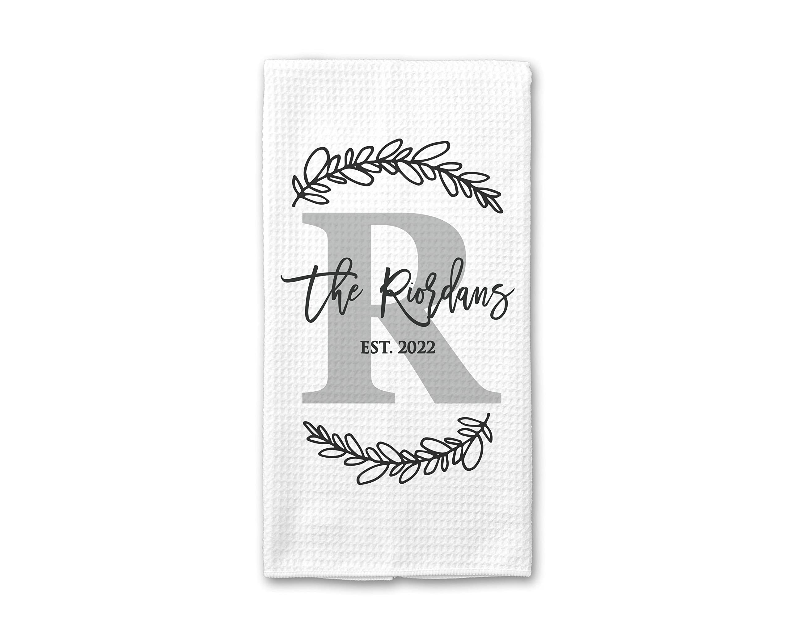 CANARY ROAD Personalized Grey Monogram Towel | Custom Waffle Weave Dish Towel | Personalized Kitchen Towel | Housewarming Gift | Wedding Gift | Housewarming Present | Bridal Shower Gift