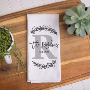 CANARY ROAD Personalized Grey Monogram Towel | Custom Waffle Weave Dish Towel | Personalized Kitchen Towel | Housewarming Gift | Wedding Gift | Housewarming Present | Bridal Shower Gift