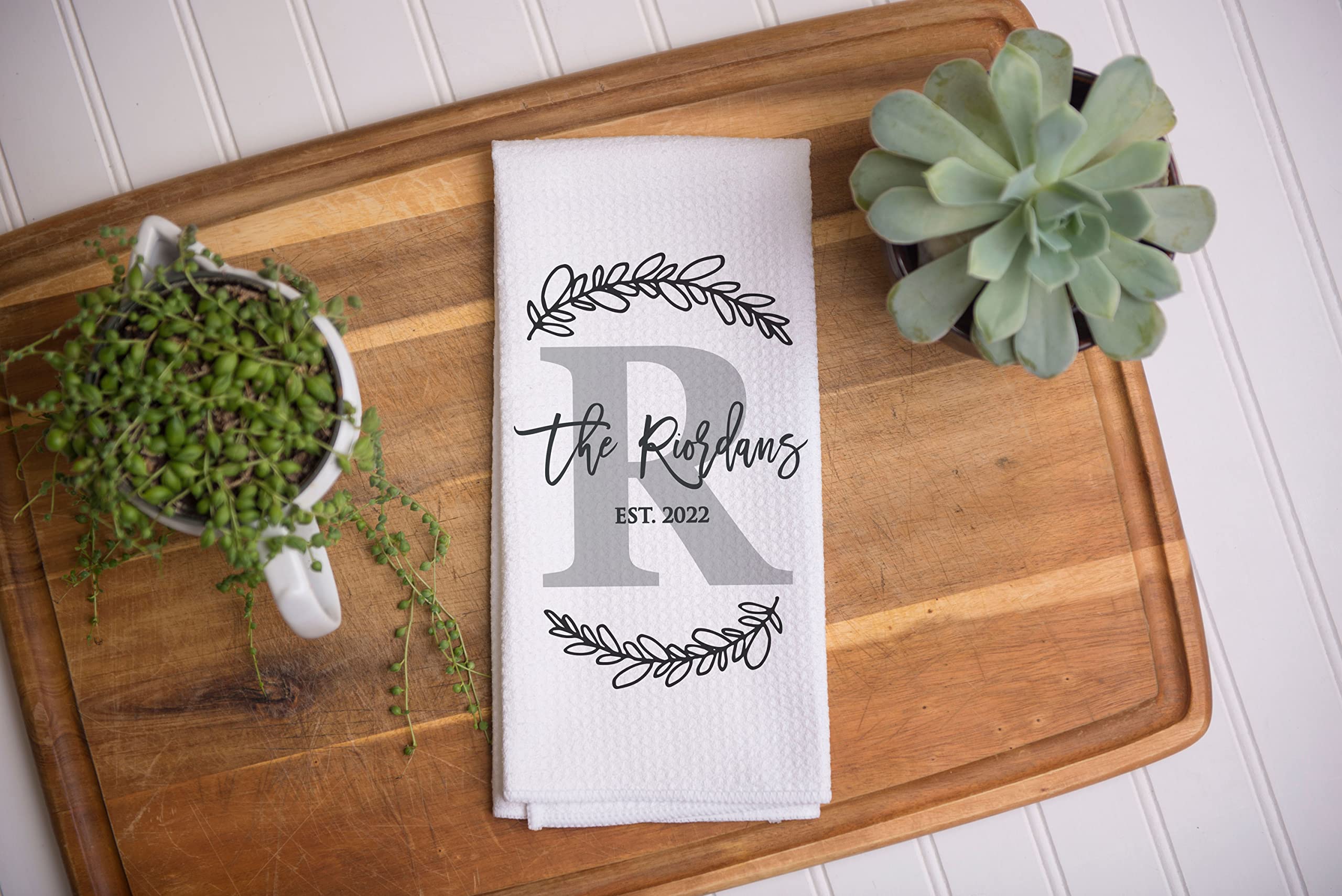 CANARY ROAD Personalized Grey Monogram Towel | Custom Waffle Weave Dish Towel | Personalized Kitchen Towel | Housewarming Gift | Wedding Gift | Housewarming Present | Bridal Shower Gift